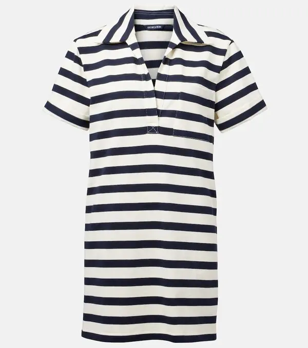 Veronica Beard Cayden Striped Cotton Polo Dress - Blue