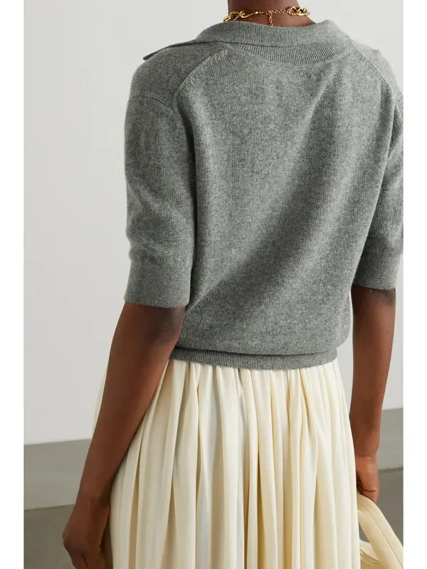 Khaite Shrunken Jo Cashmere-blend Polo Shirt - Gray