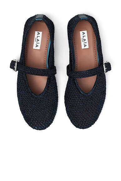 Alaïa Mesh Ballet Flats With Buckle Strap - Minuit