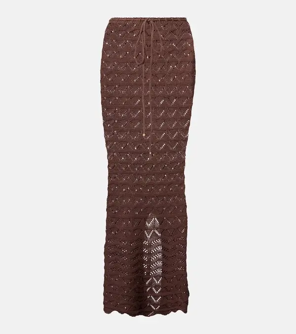 BANANHOT Helena Cotton-blend Crochet Maxi Skirt - Brown