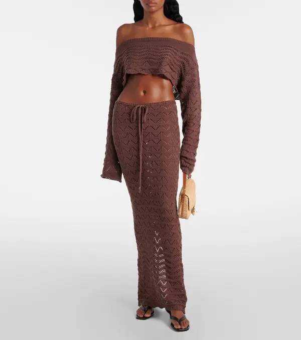 BANANHOT Helena Cotton-blend Crochet Maxi Skirt - Brown