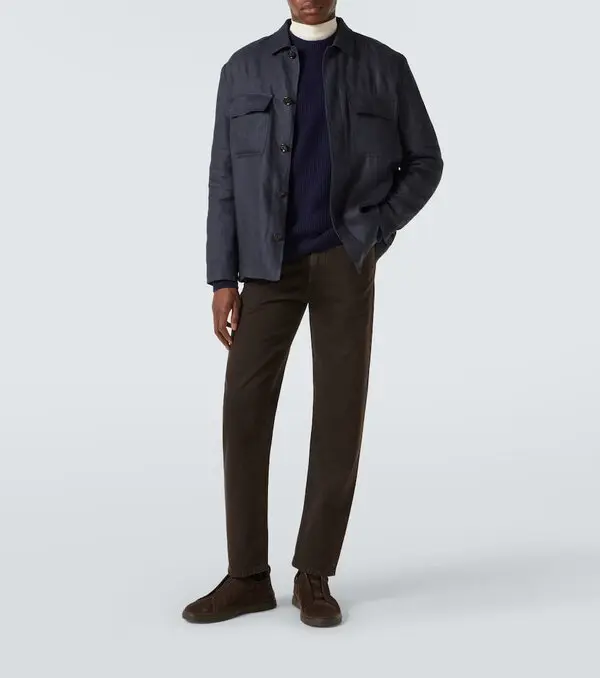 Zegna Leather-trimmed Cotton Straight Pants - Brown