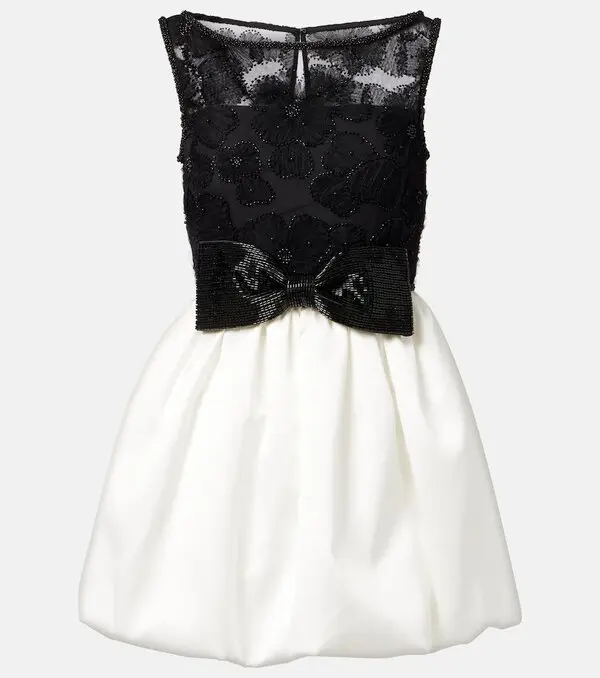 SELF-PORTRAIT Embellished Bow-detail Tulle Cocktail Dress - Black