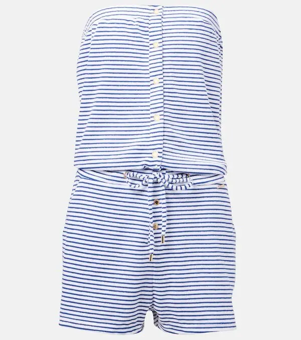 Melissa Odabash Venus Cotton-blend Terry Romper In Stripe - Blue
