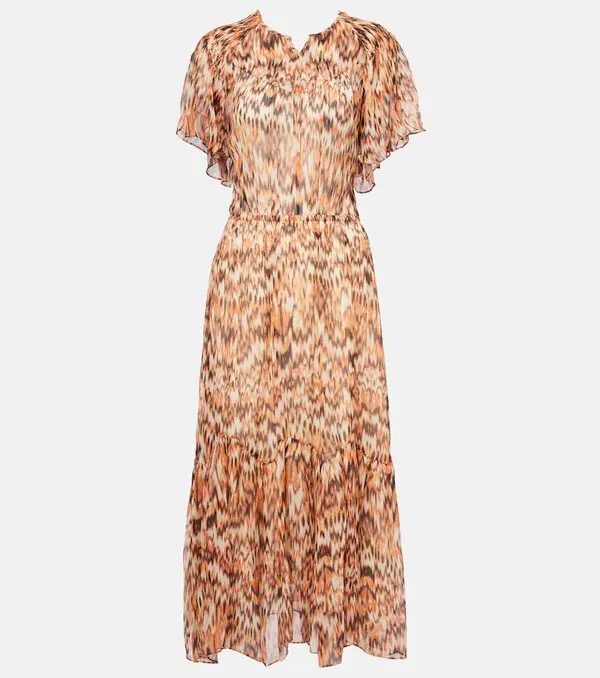 Isabel Marant Étoile Odelia Printed Silk Midi Dress - Orange