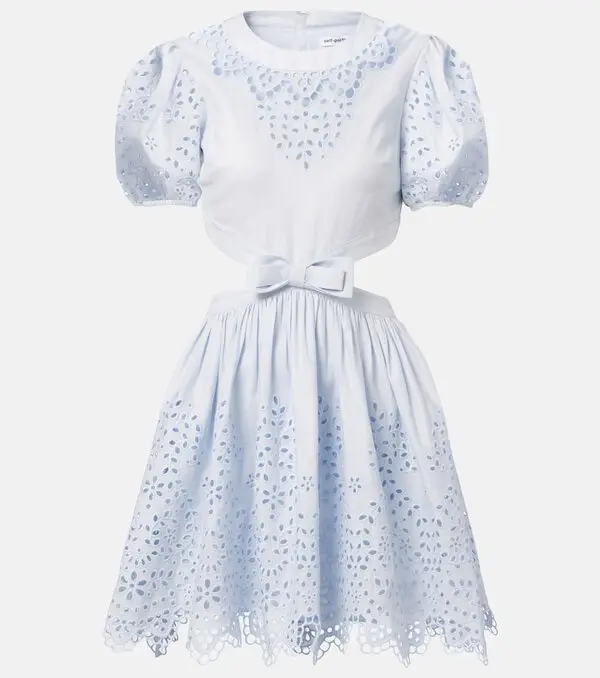 SELF-PORTRAIT Embroidered Cutout Mini Dress - Blue