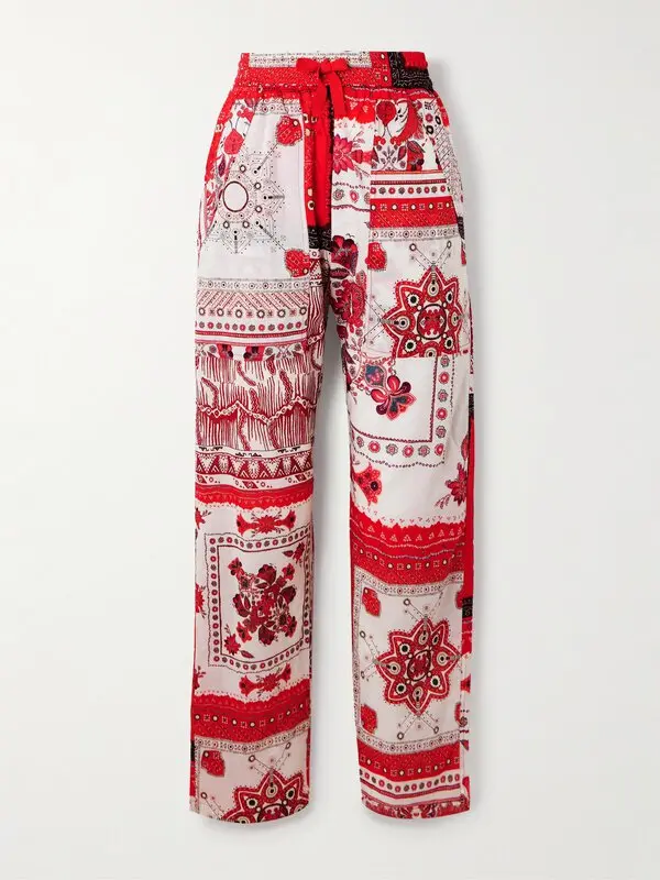 MARANT ETOILE Printed Cotton-voile Straight-leg Trousers - Red