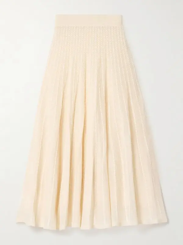 Khaite Dawn Pointelle-knit Midi Skirt - Neutrals