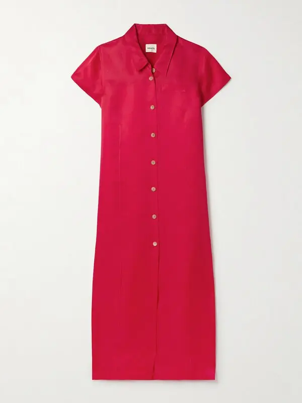 Khaite Effy Silk And Cotton-blend Organza Midi Shirt Dress - Red