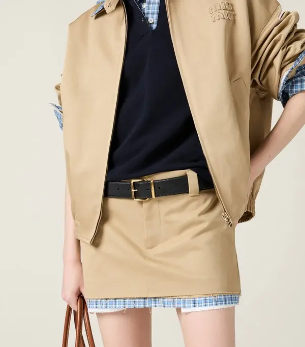 Miu Miu Cotton Chino Mini Skirt With Raw Edge Hem