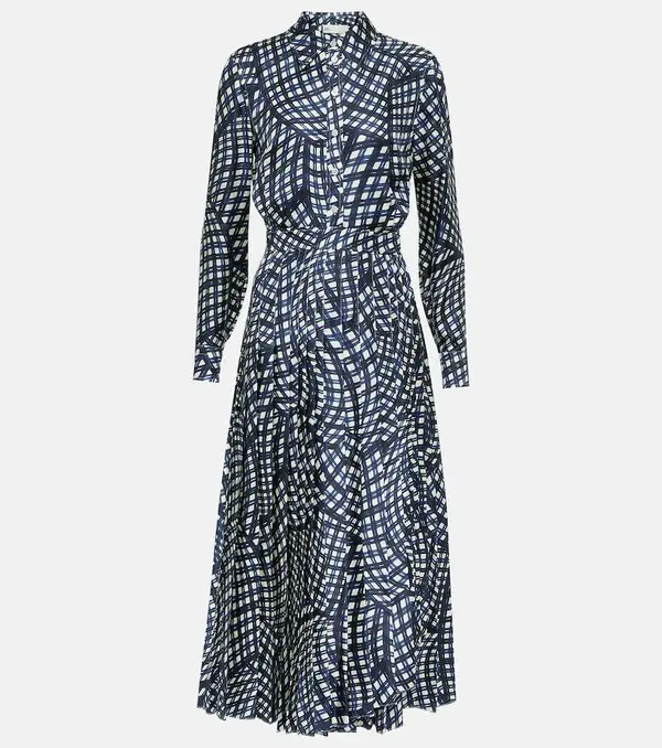 Tory Burch Checked Pleated Silk Shirt Dress - Multicoloured