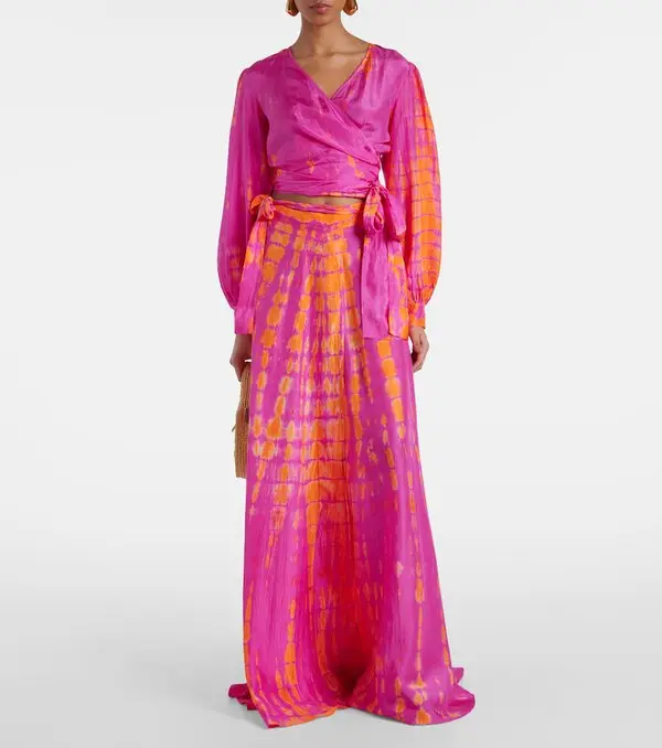 Anna Kosturova Silk Wrap Top With Tie-dye Print