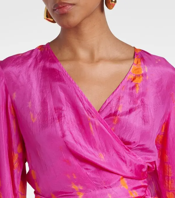 Anna Kosturova Silk Wrap Top With Tie-dye Print