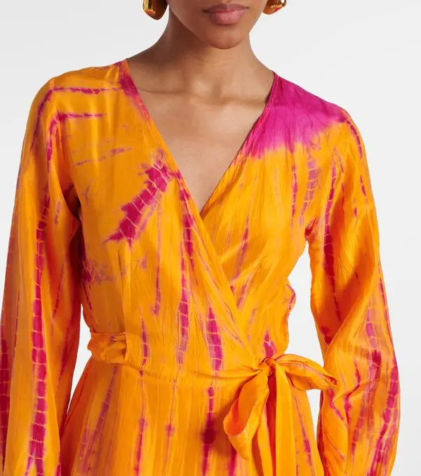 Anna Kosturova Tie-dye Silk Wrap Maxi Dress - Orange