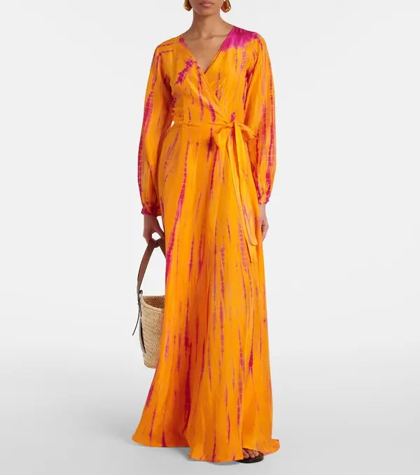 Anna Kosturova Tie-dye Silk Wrap Maxi Dress - Orange