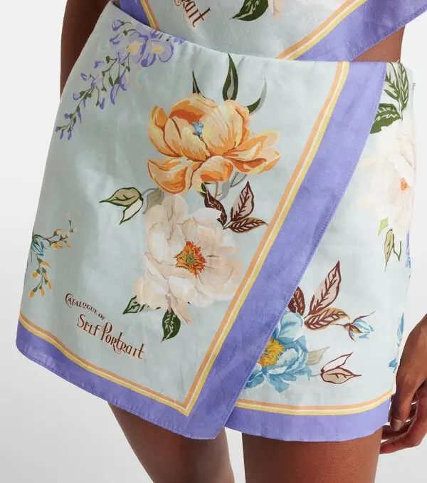 SELF-PORTRAIT Floral Linen And Cotton Shorts