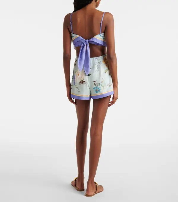 SELF-PORTRAIT Floral Linen And Cotton Shorts