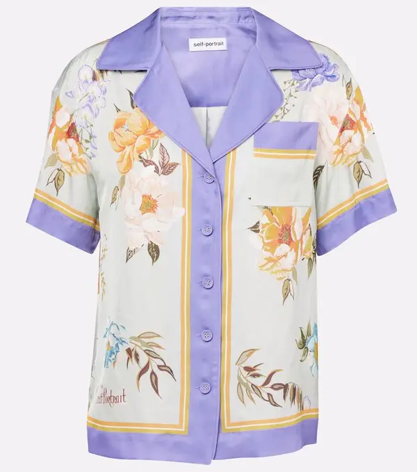 SELF-PORTRAIT Floral Twill Shirt - Blue