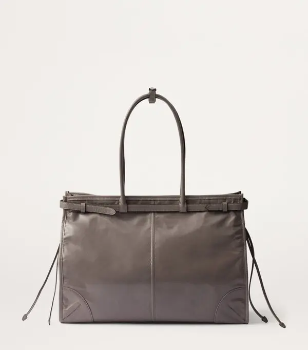 Prada Large Leather Belted Tote Bag - Grey