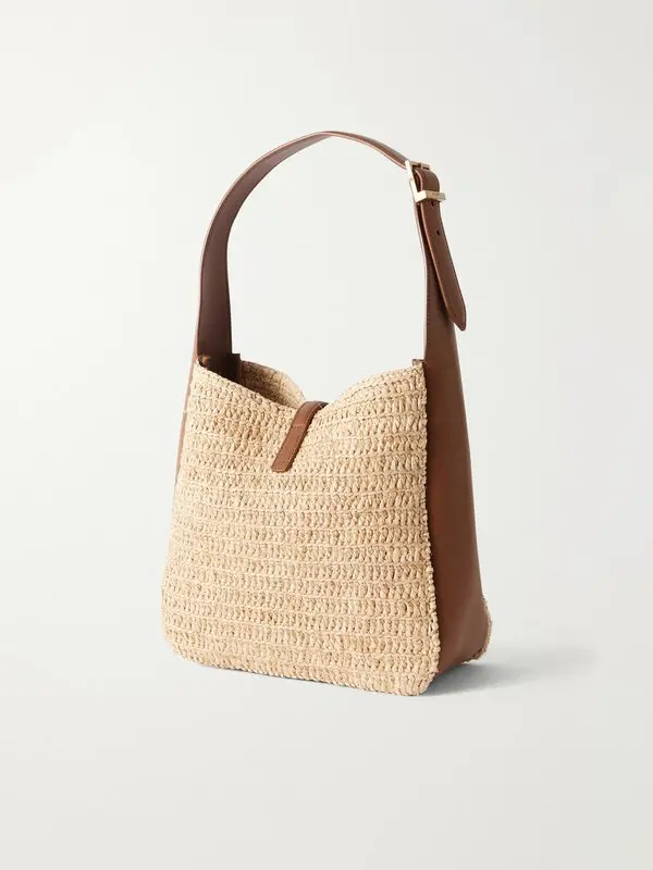 Saint Laurent Le 5 À 7 Bea Small Raffia And Leather Shoulder Bag - Neutrals