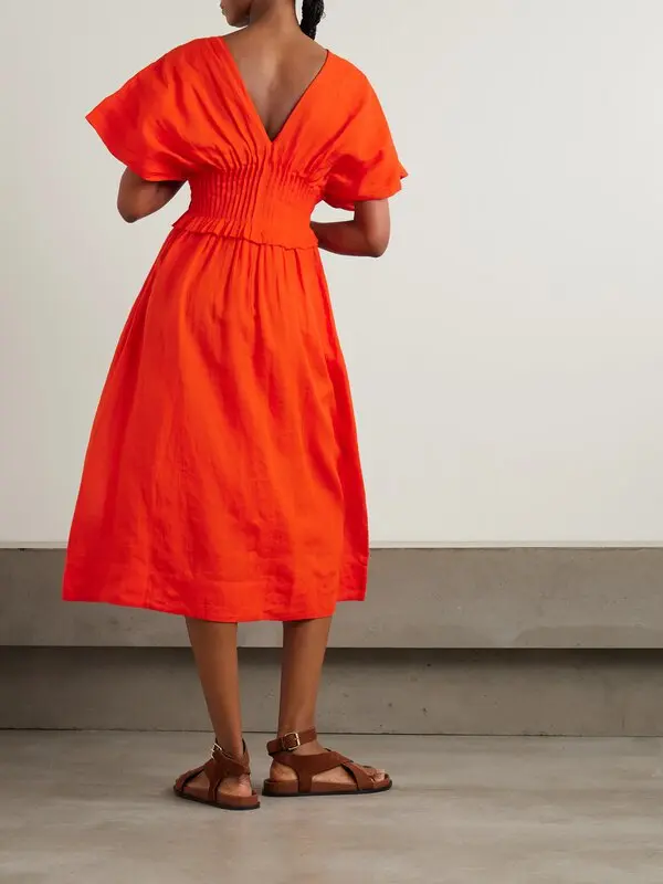 Sea Zora Pleated Ramie Midi Dress