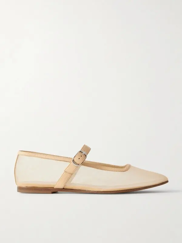 Le Monde Beryl Leather-trimmed Mesh Mary Jane Ballet Flats - Neutrals