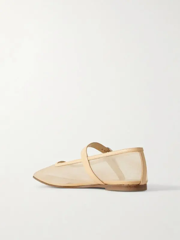 Le Monde Beryl Leather-trimmed Mesh Mary Jane Ballet Flats - Neutrals