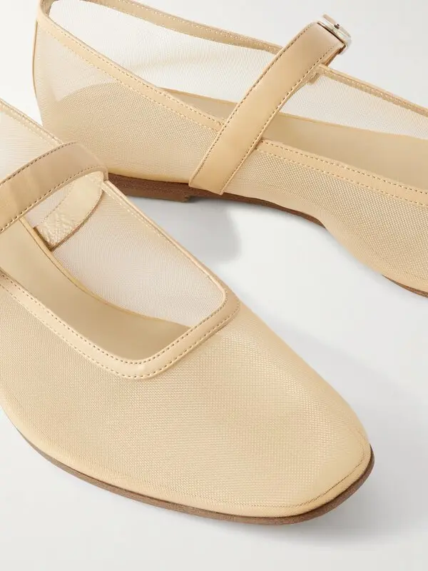 Le Monde Beryl Leather-trimmed Mesh Mary Jane Ballet Flats - Neutrals