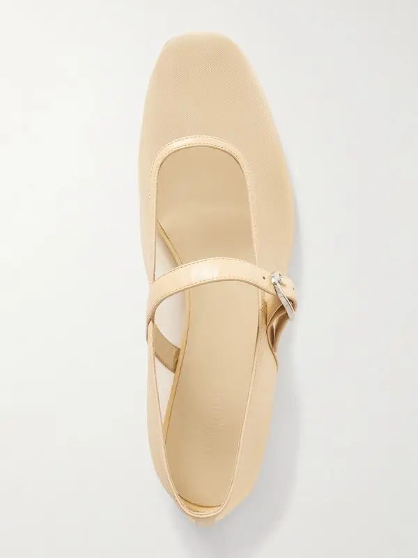Le Monde Beryl Leather-trimmed Mesh Mary Jane Ballet Flats - Neutrals