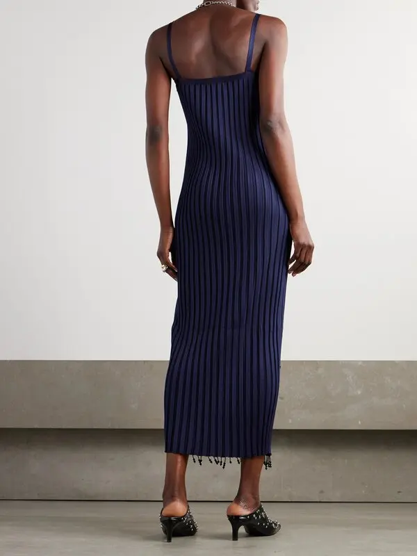 JIL SANDER Bead-embellished Ribbed-knit Maxi Dress - Blue