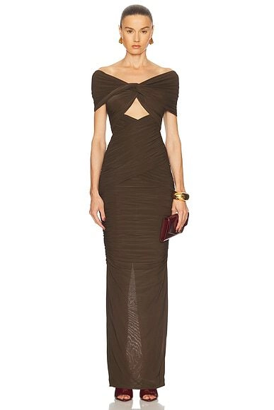 Ronny Kobo Nasha Ruched Jersey Off-shoulder Maxi Dress - Desert