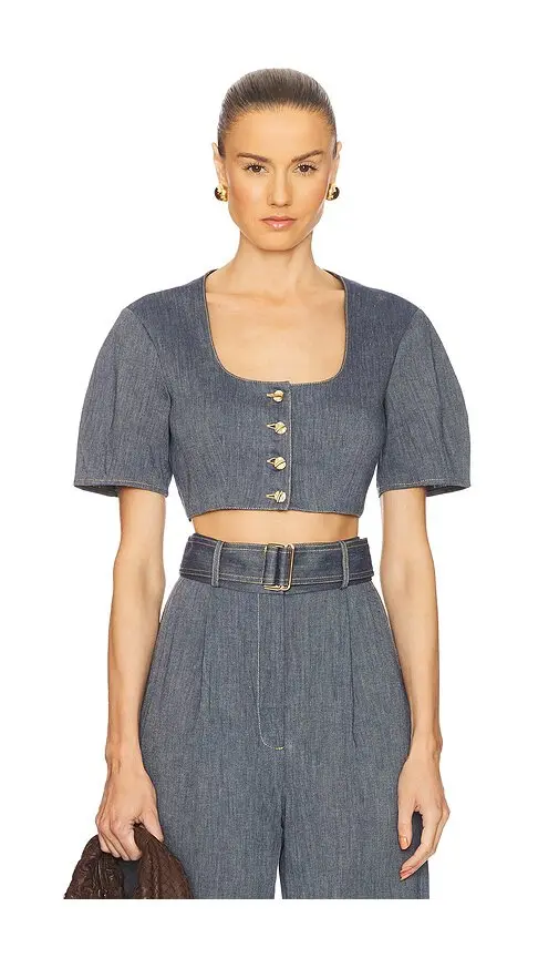 Matthew Bruch Apron Puff Sleeve Crop Top