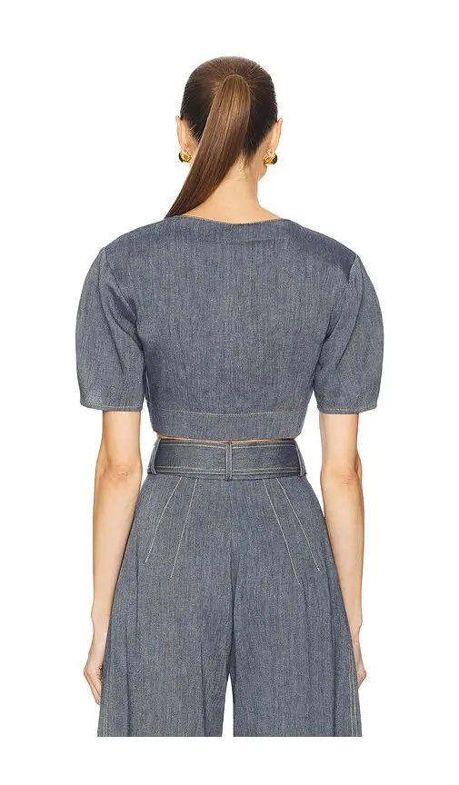 Matthew Bruch Apron Puff Sleeve Crop Top