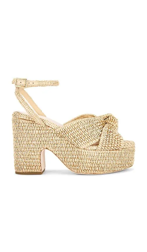 LOEFFLER RANDALL Woven Raffia Platform Sandals With Gold-tone Buckle
