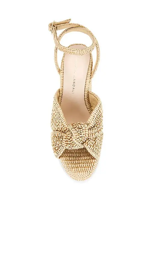 LOEFFLER RANDALL Woven Raffia Platform Sandals With Gold-tone Buckle