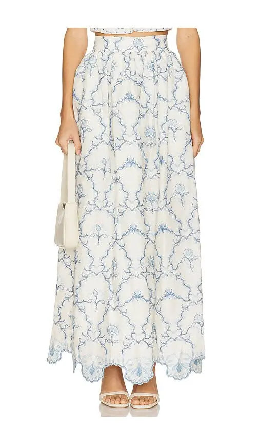Agua Bendita Tangelo Embroidered Maxi Skirt