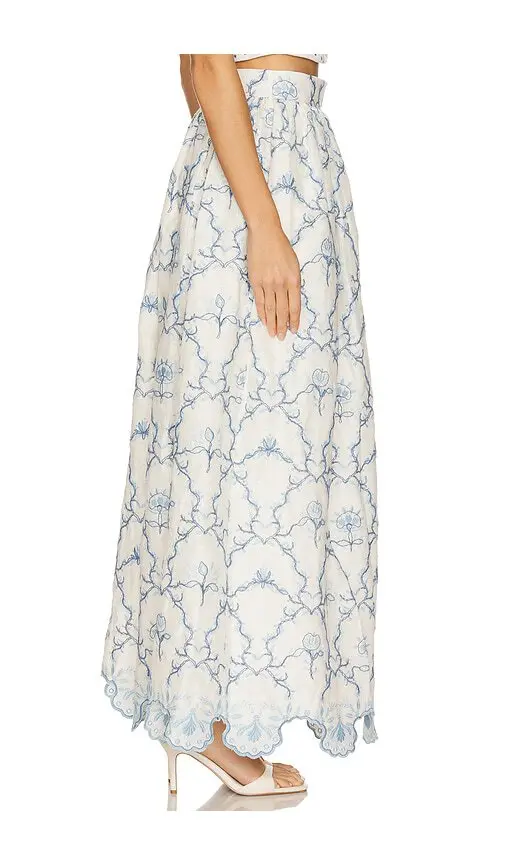 Agua Bendita Tangelo Embroidered Maxi Skirt