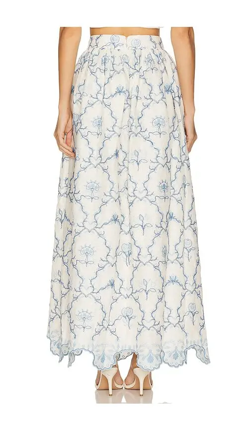 Agua Bendita Tangelo Embroidered Maxi Skirt