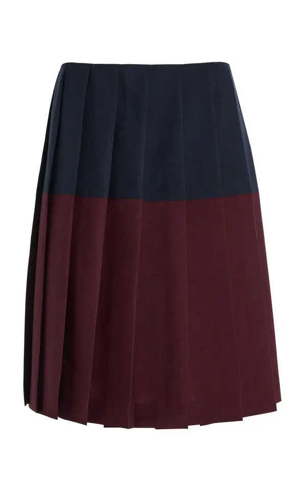 Miu Miu Colourblocked Pleated Wool Midi Skirt - Multi