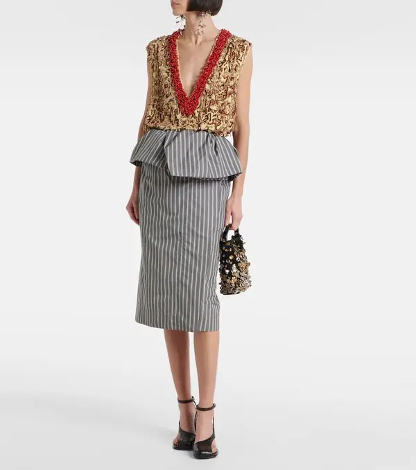 Dries Van Noten Striped Cotton Poplin Midi Skirt