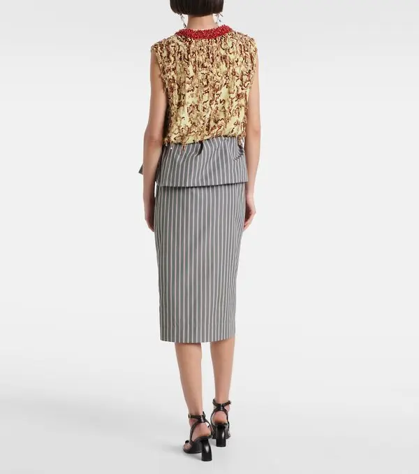 Dries Van Noten Striped Cotton Poplin Midi Skirt
