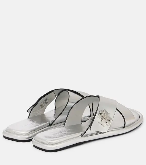 Tory Burch Metallic Leather Slides - Silver