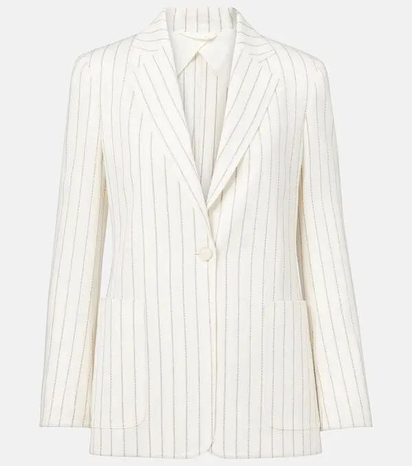 Max Mara Jadi Striped Cotton And Linen Blazer - Neutrals