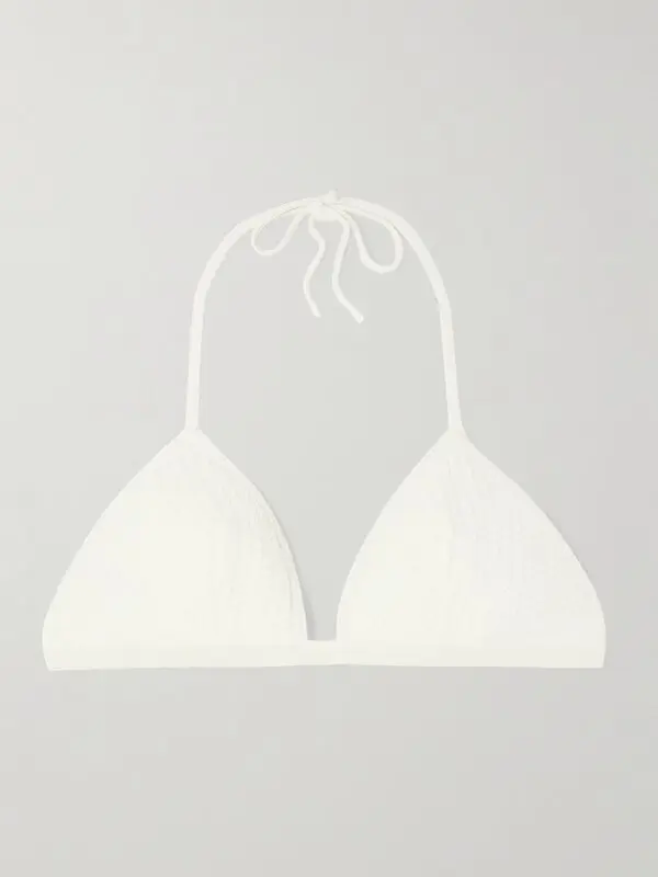 ERES The Vogue Extra Grosgrain-trimmed Jacquard Triangle Halterneck Bikini Top - Neutrals