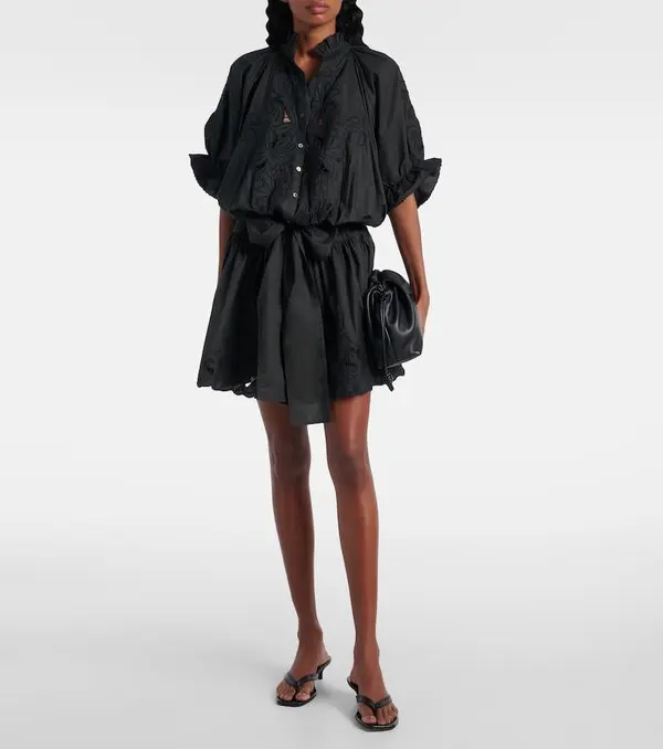 JULIET DUNN Embroidered Cotton Poplin Minidress