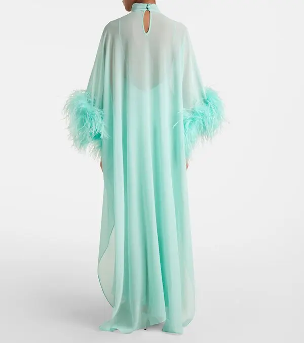 TALLER MARMO Penelope Feather-trimmed Silk Kaftan - Blue
