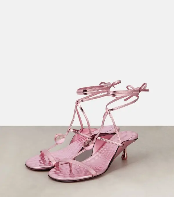JIMMY CHOO Zyra 50 Metallic Leather Sandals - Pink