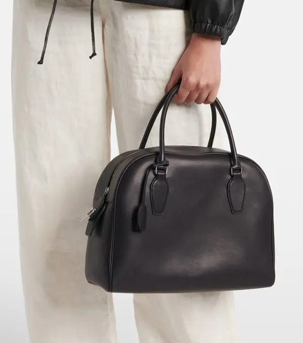THE ROW India Medium Leather Tote Bag - Black