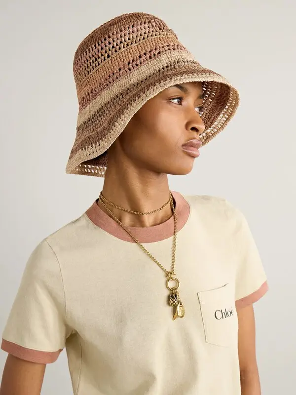 Chloé Sunset Embroidered Striped Raffia Hat