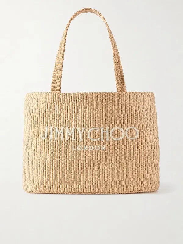 JIMMY CHOO Avenue Logo-embroidered Raffia Tote - Neutrals